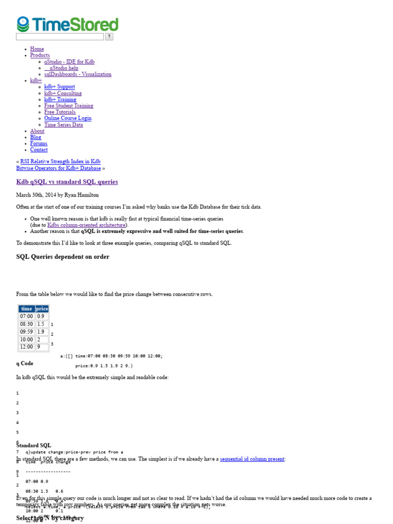 Kdb QSQL vs Standard SQL Queries » TimeStored | PDF | Sql | Databases