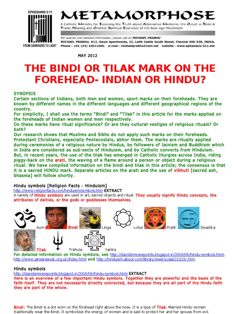Bindi or Tilak Mark On The Forehead-Indian or Hindu | PDF | Indian ...