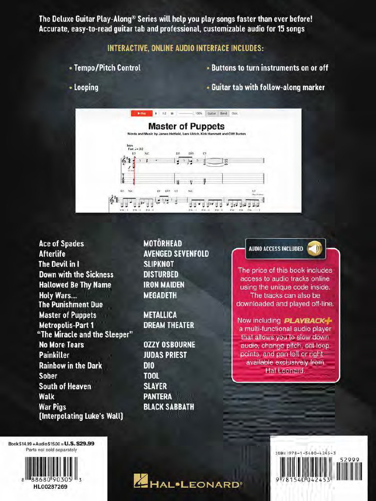 Guitar Play Along Deluxe Vol. 15 Metal Anthology With Tablature Book ...