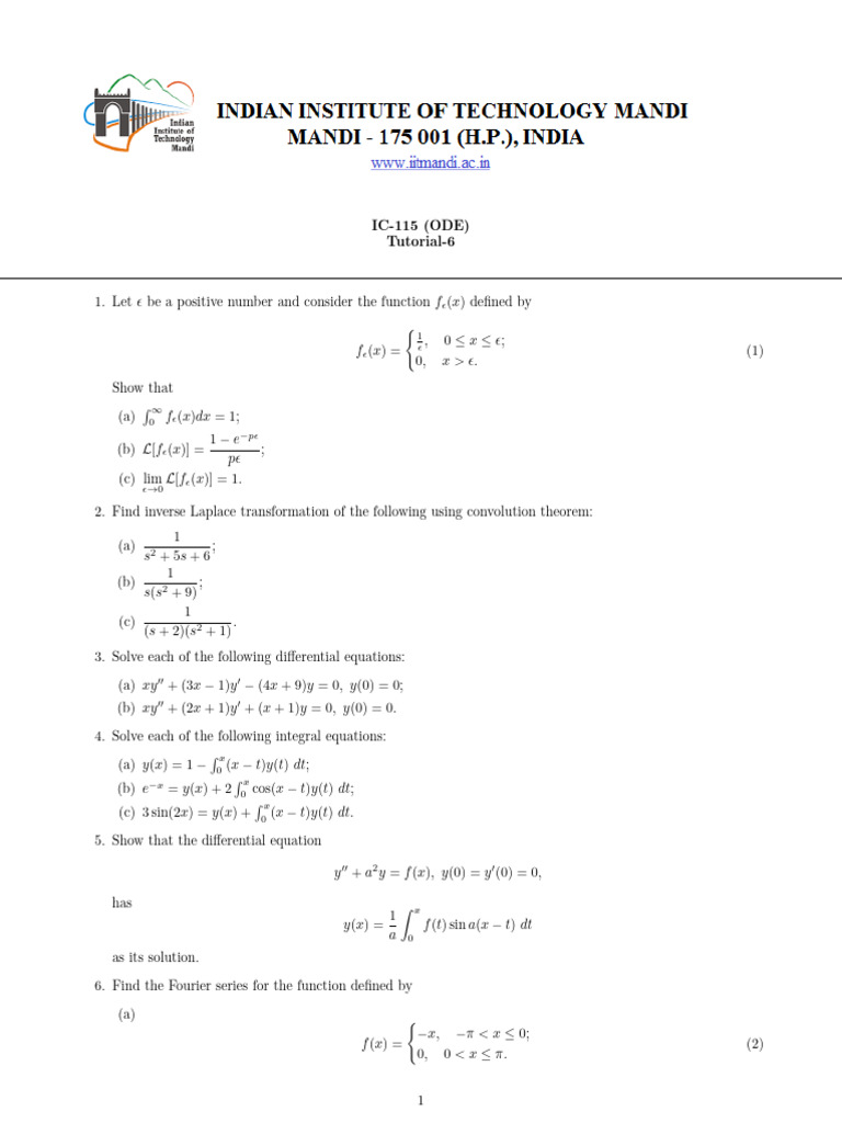 Tutorial 6 | PDF | Laplace Transform | Mathematical Analysis