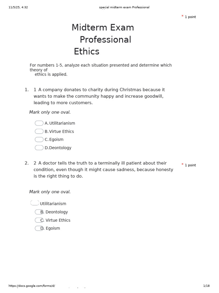 Midterm Exam Professional Ethics | PDF | Conscience | Utilitarianism