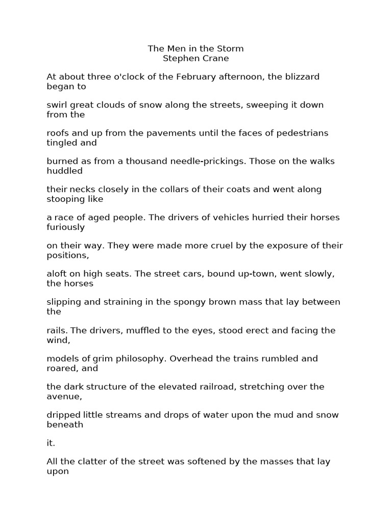 The Men in the Storm Stephen Crane | PDF