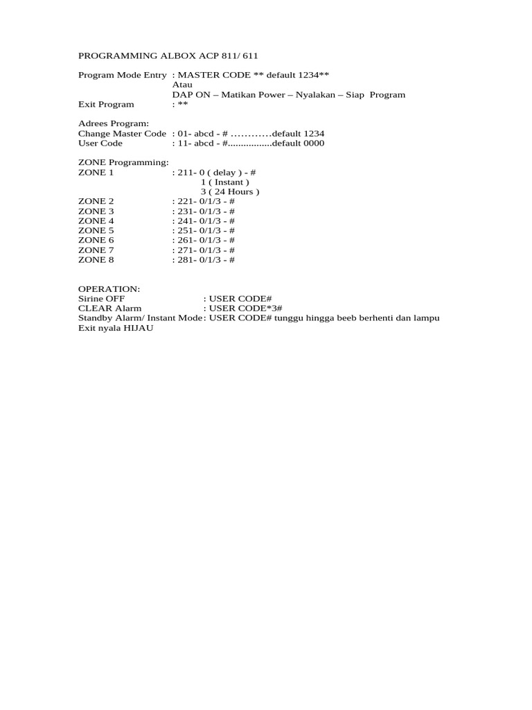 Programming Albox Acp 811 | PDF
