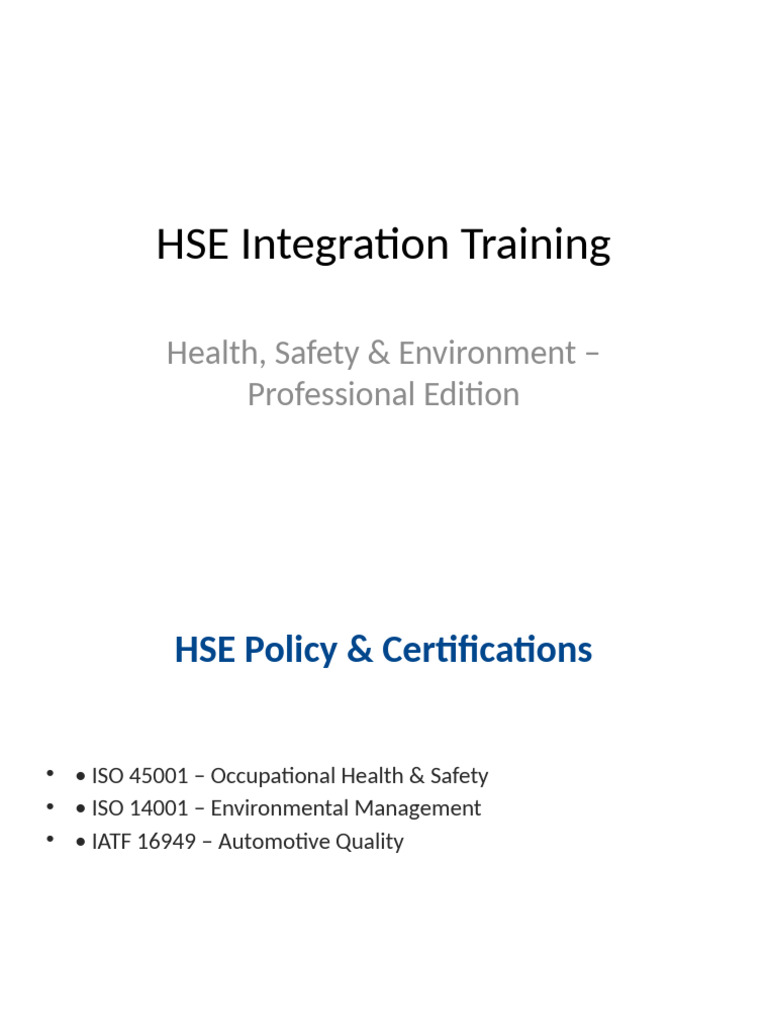 HSE Integration Training Professional | PDF