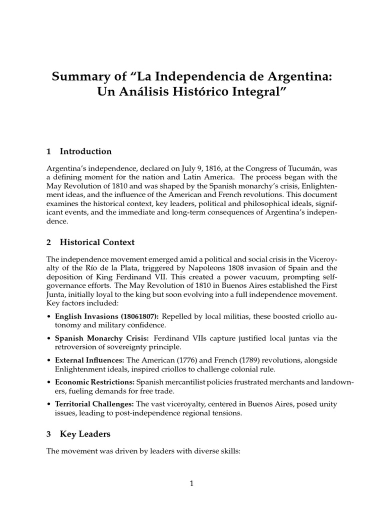 Argentina's Independence: A Historical Overview | PDF