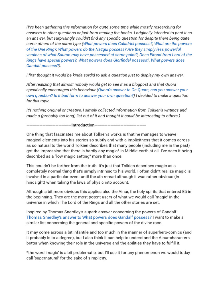 What Powers Do The Valar and Maiar Possess Tolkien | PDF | Middle Earth ...