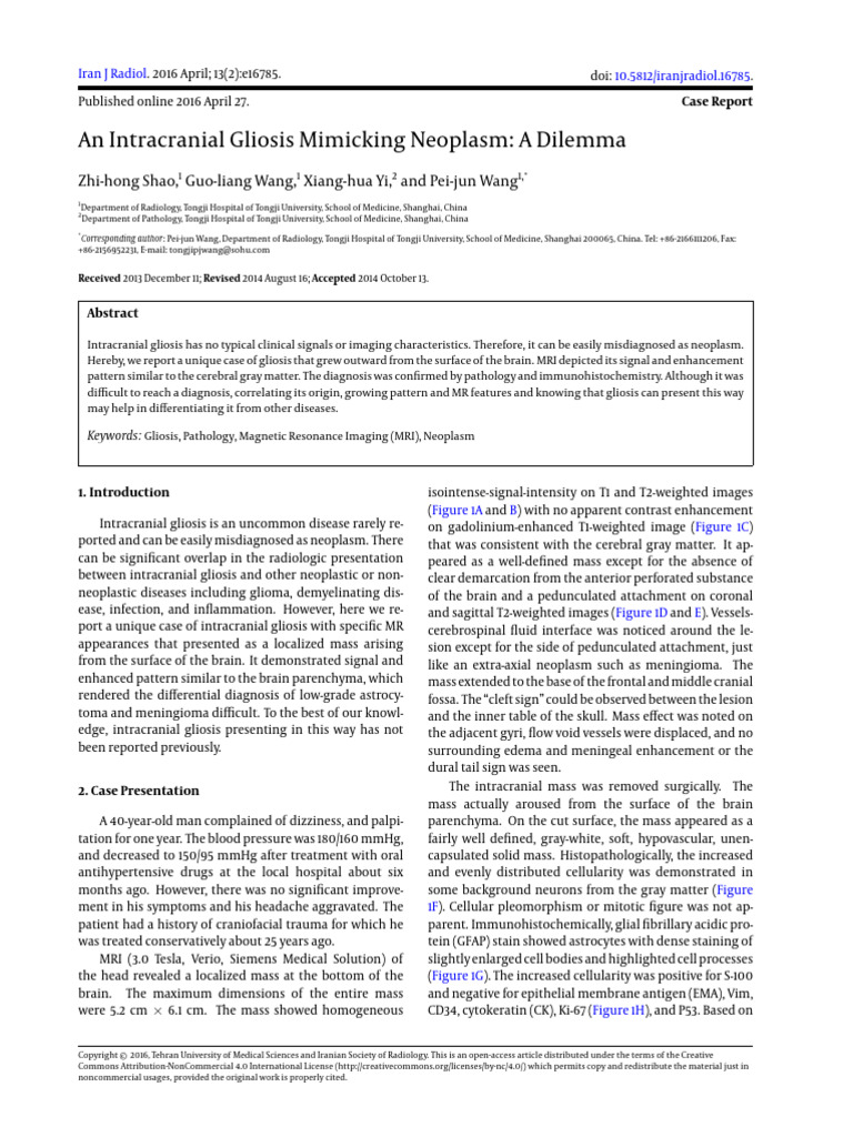 Intracranial Gliosis Misdiagnosed as Neoplasm | PDF | Magnetic ...