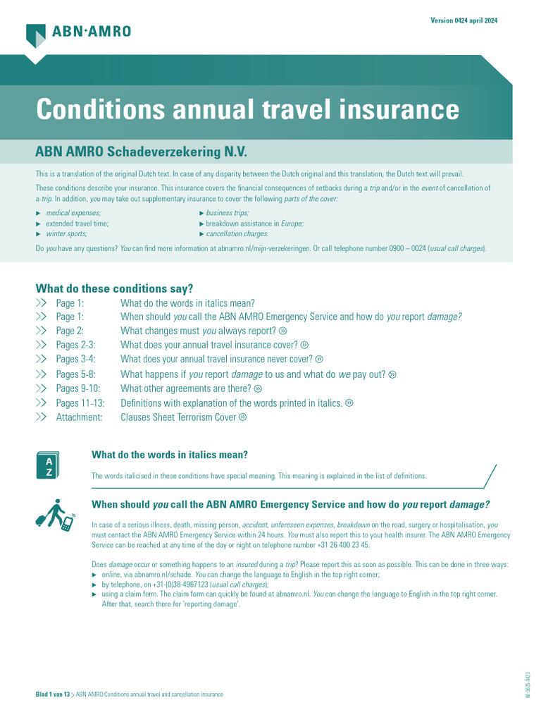 Annual Travel Insurance Conditions 2024 | PDF | Insurance | Insurance ...