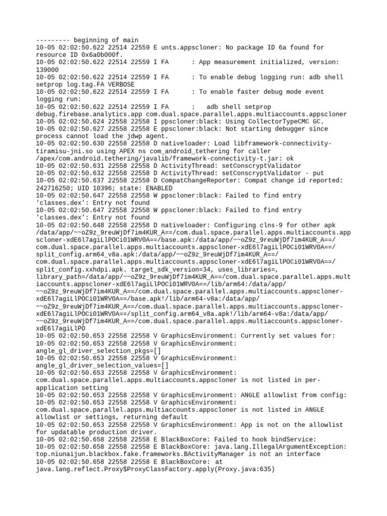Com.dual.Space.parallel.apps.Multiaccounts.appscloner Logcat | PDF | Android (Operating System ...