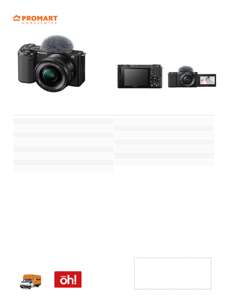 Cámara Sony Alpha ZVE10 Mirrorless 16.5mm | PDF