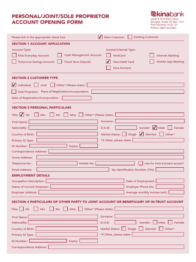 Kina Bank Personal Account Opening Form | PDF | Cheque | Banks