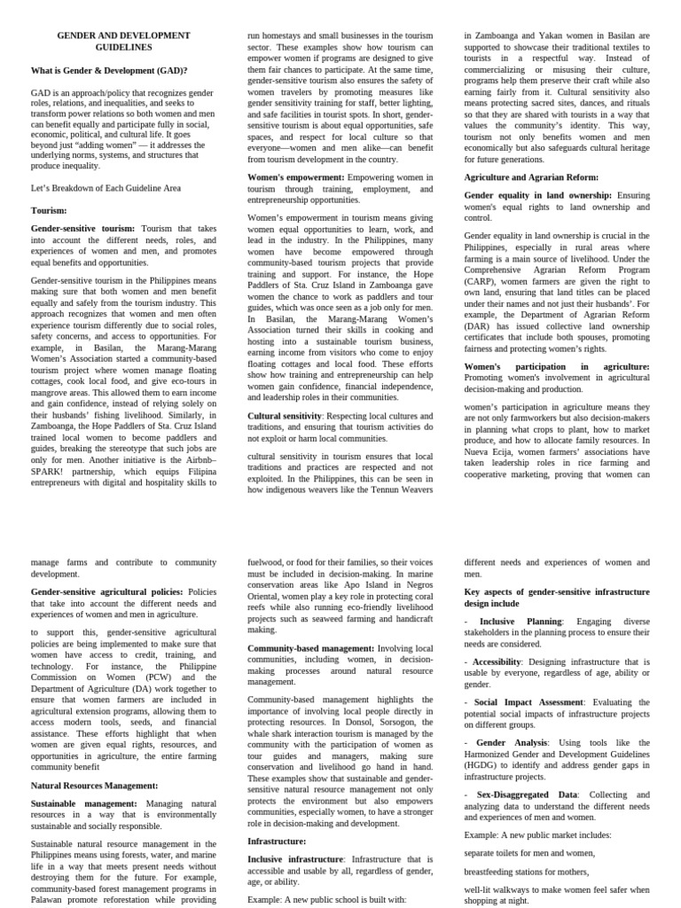 Gender-Sensitive Development Guidelines | PDF | Gender And Development ...