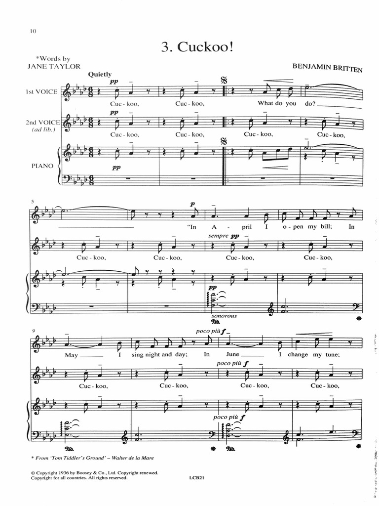 Cuckoo! by Benjamin Britten - Sheet Music | PDF