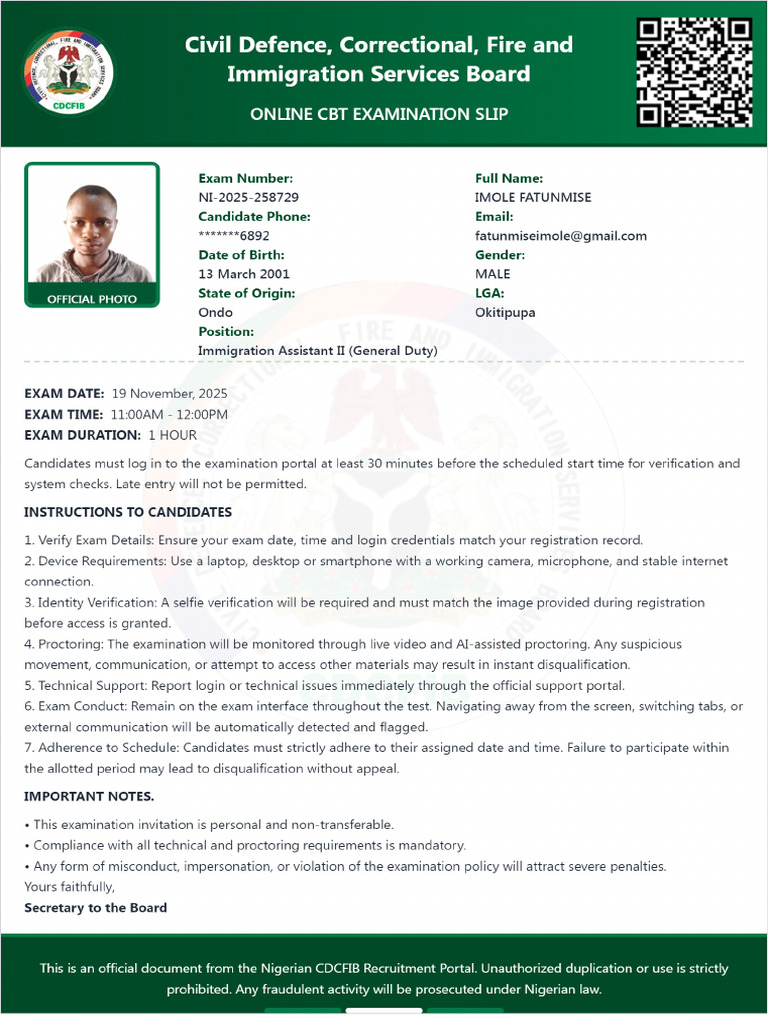Imole Gbenga Fatunmise Application Slip 122724 | PDF
