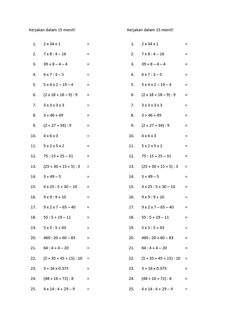 25 Quick Math Problems to Solve | PDF