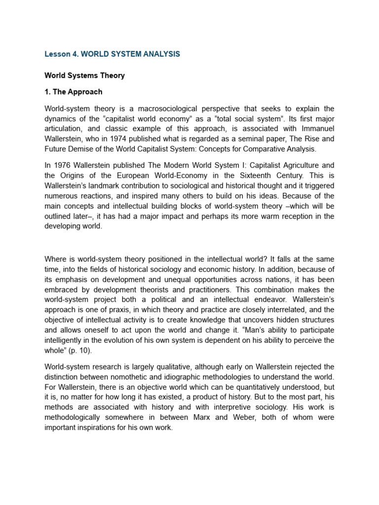 Lesson 5 - World System Analysis | PDF | World Systems Theory | Liberal ...