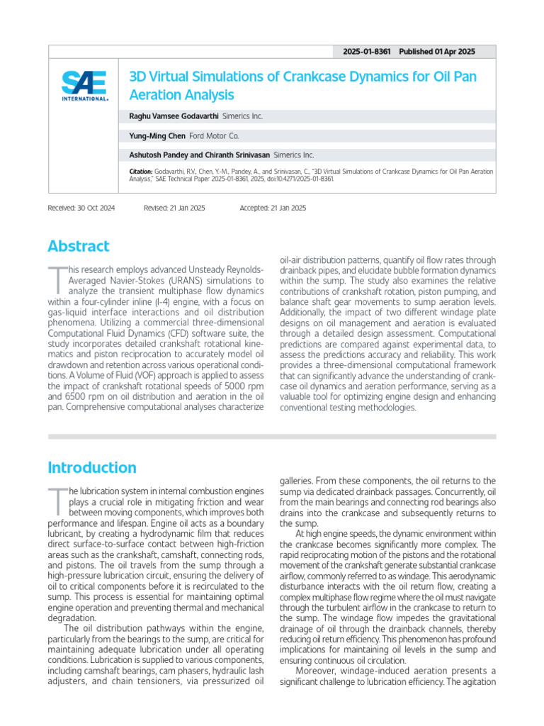 Crankcase Oil Aeration Dynamics Analysis | PDF | Piston | Pump
