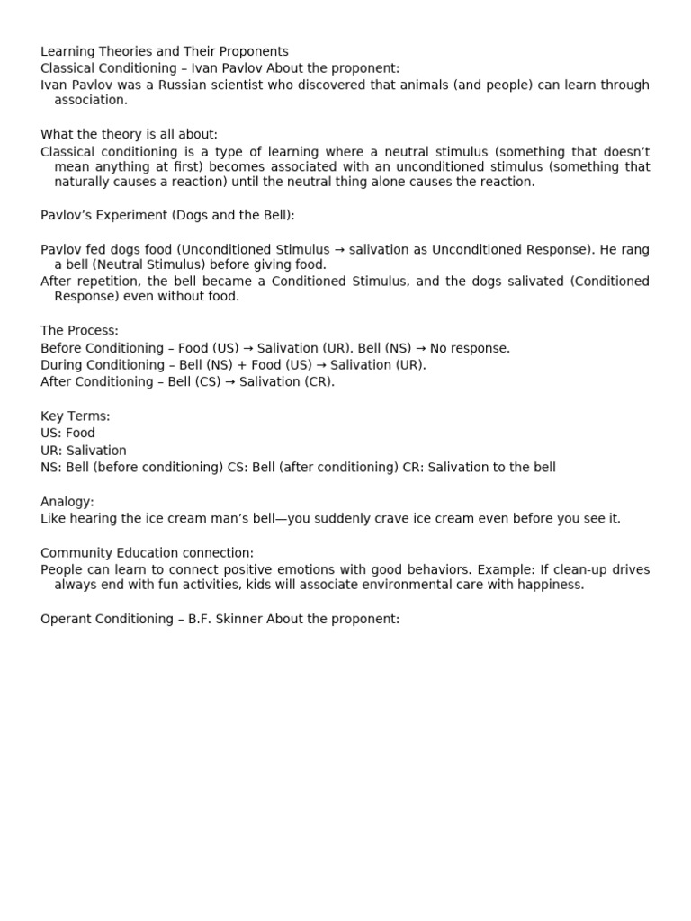 Theories On Learning | PDF | Classical Conditioning | Constructivism (Philosophy Of Education)
