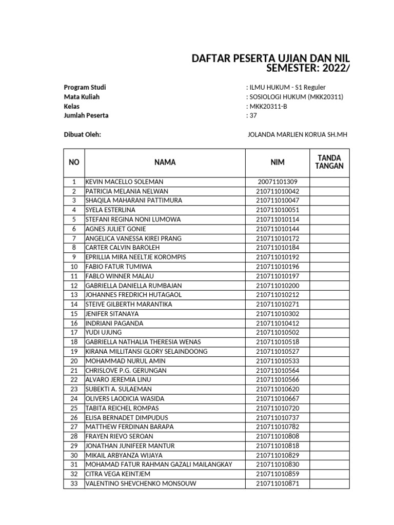 Dpna Excel - Sosiologi Hukum - mkk20311-b 2 | PDF