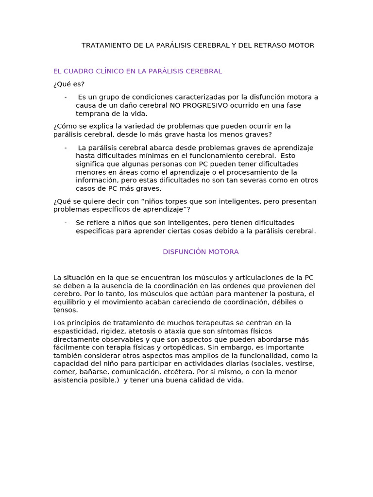 Tratamiento de Parálisis Cerebral y Retraso Motor | PDF | Parálisis ...