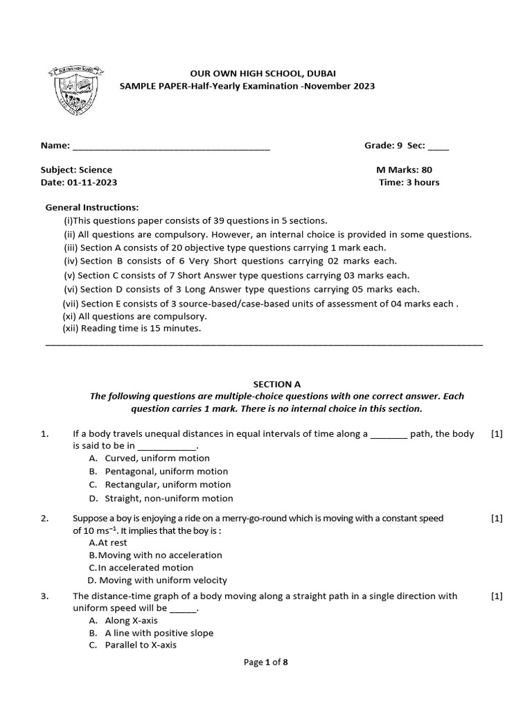 GR 9 Science Sample Paper - Science | PDF | Buoyancy | Ion