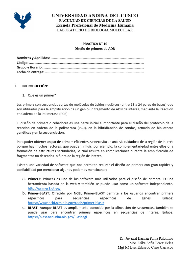 Práctica N°10 Diseño de Primers_corr (1) | PDF | Primer (Biología Molecular) | Reacción en ...