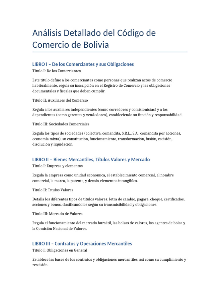 Analisis Codigo Comercio Bolivia | PDF | Sociedad de responsabilidad limitada | Bolsa