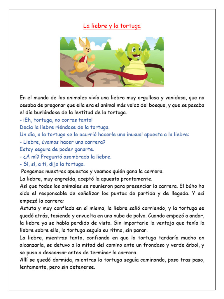 CUENTO La Tortuga y La Liebre | PDF