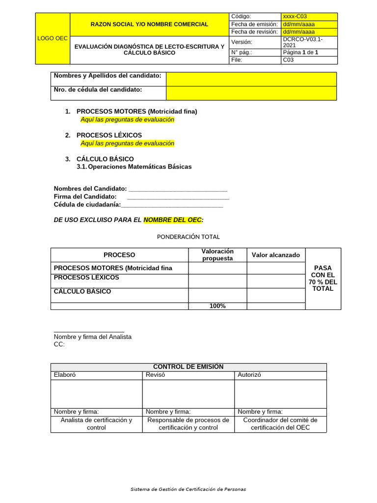 C03 Evaluacion Diagnostica de Lecto-Escritura y Calculo Basico | PDF
