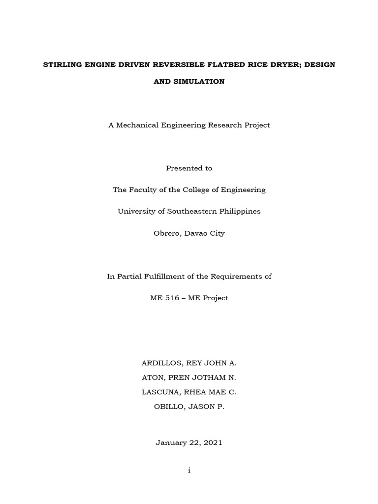 Stirling Engine Driven Reversible Flatbed Rice Dryer Design and ...