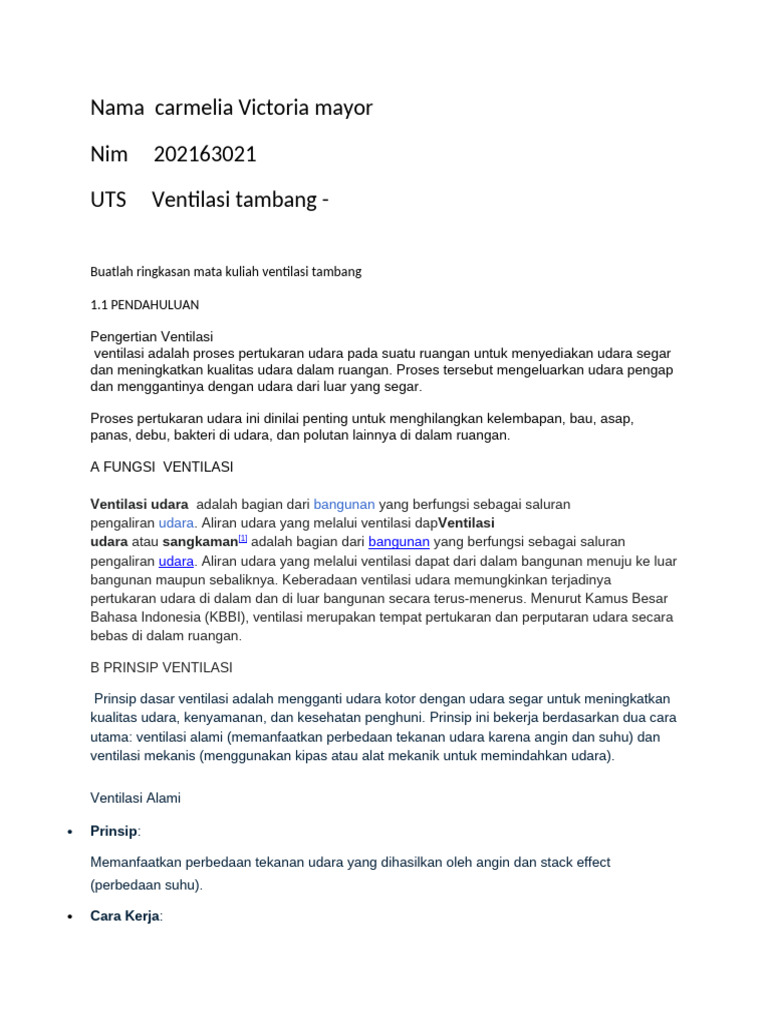 Nama Ventilasi Tambang Uts | PDF
