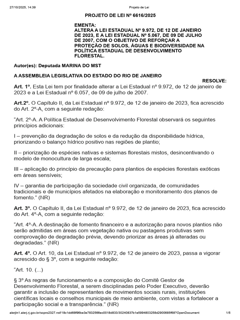 Projeto de Lei | PDF | Silvicultura | Declaração de Impacto Ambiental