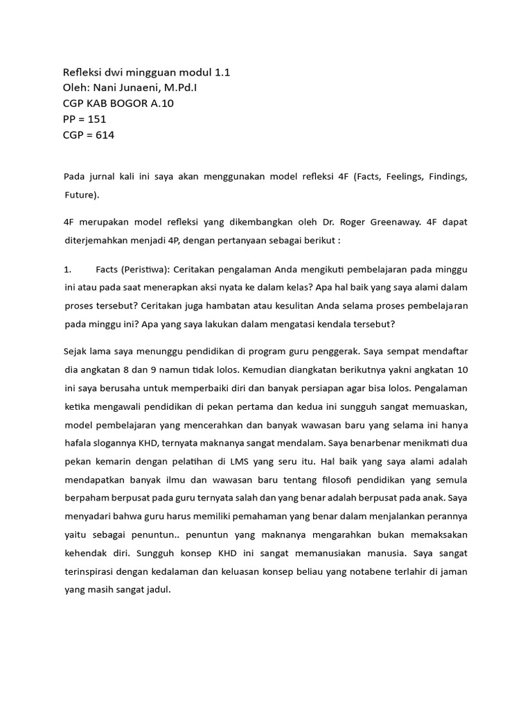 Kesimpulan Refleksi Pembelajaran 4F | PDF
