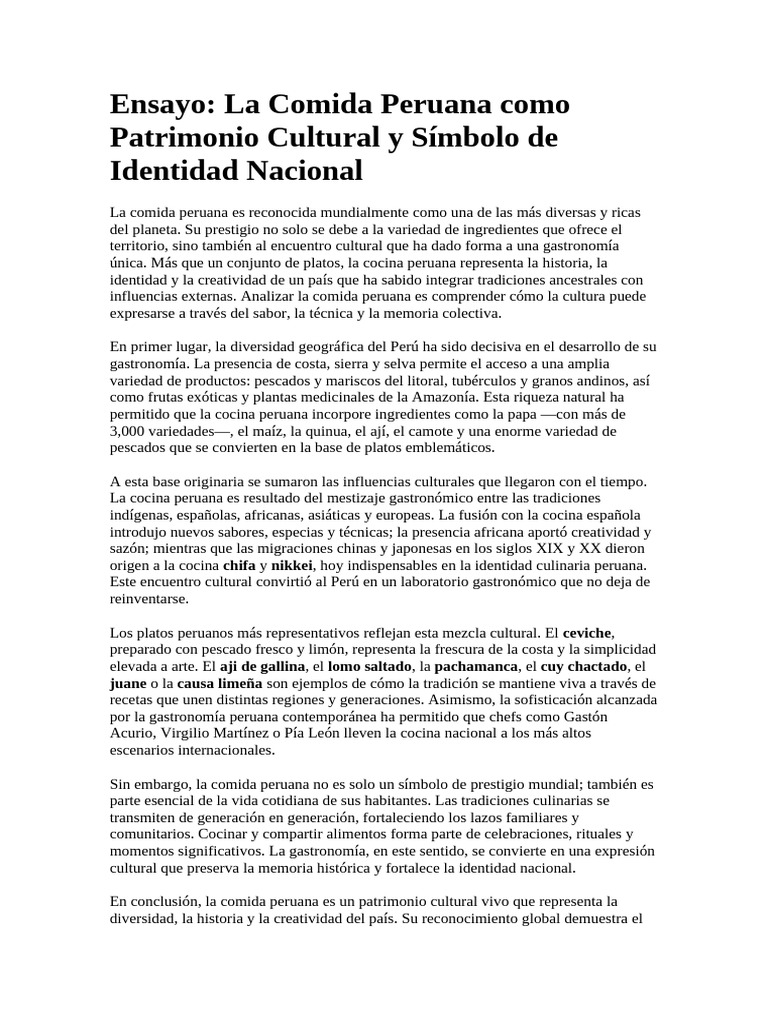 Ensayo de Identidad Peruana La Comida | PDF | Cocina de las Americas ...