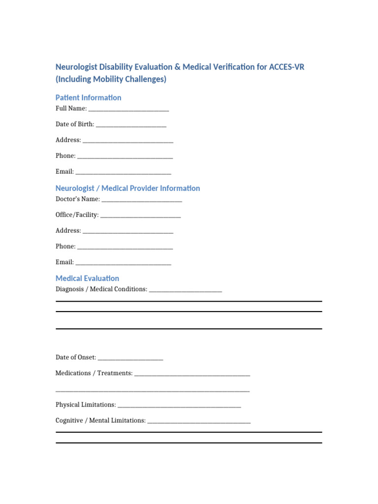Neurologist Disability Mobility Evaluation Form | PDF