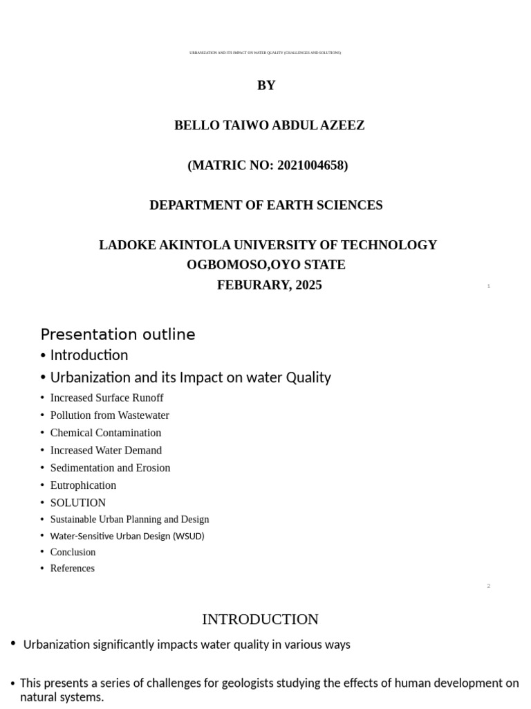 Urbanization and Its Impact On Water Quality ( | PDF | Water Pollution ...