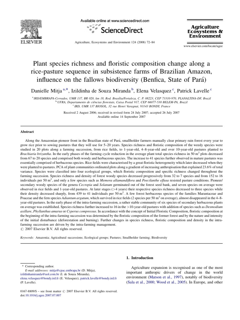 Plant Species Richness and Floristic Composition Change Along A Rice ...