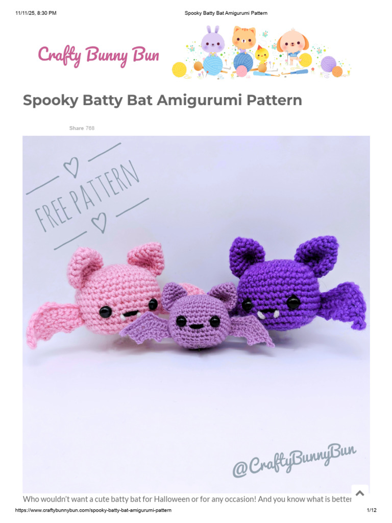 Spooky Bat Amigurumi Pattern | PDF | Crochet | Textile Arts