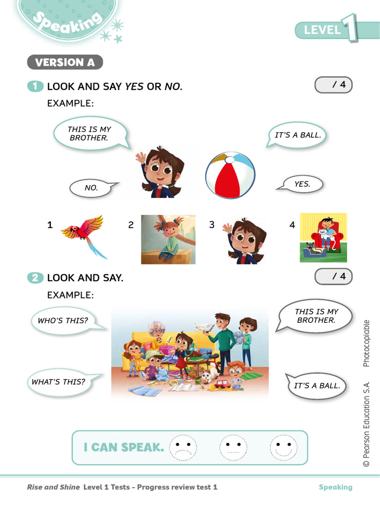 Speaking Test: Rise and Shine Level 1 | PDF
