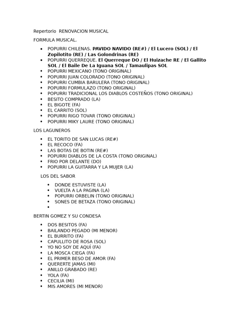 Repertorio Renovacion Musical | PDF