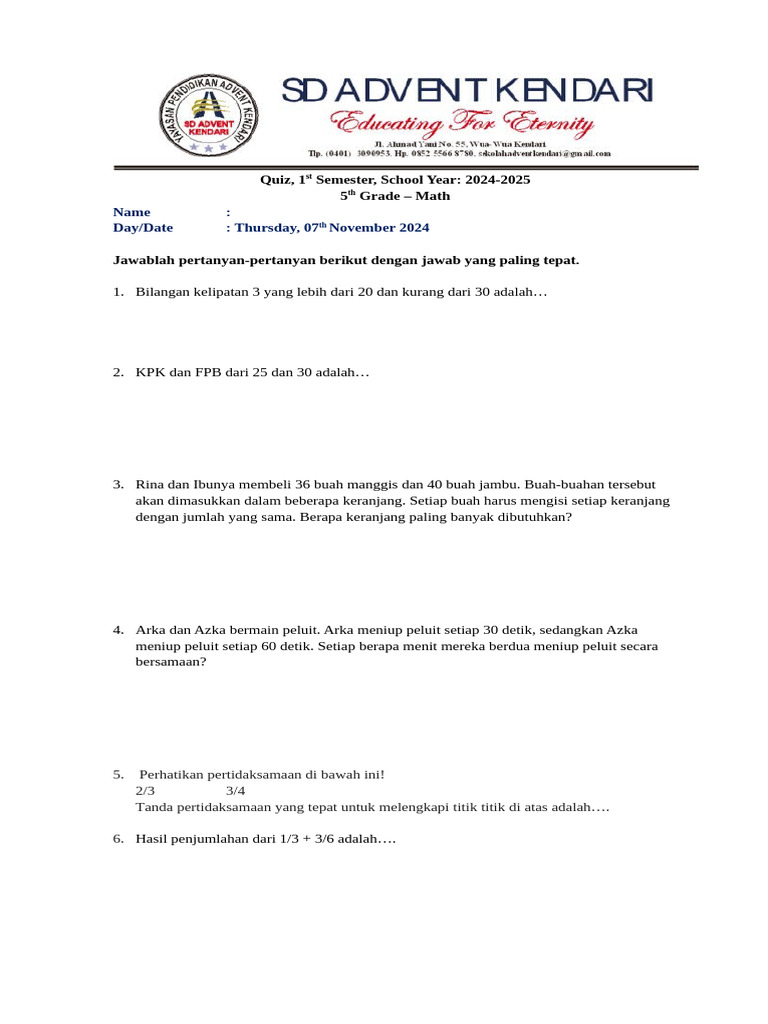 Daily Test Bab 1-3, 07 Nov | PDF