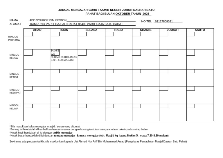 Jadual Guru Takmir (2025) | PDF