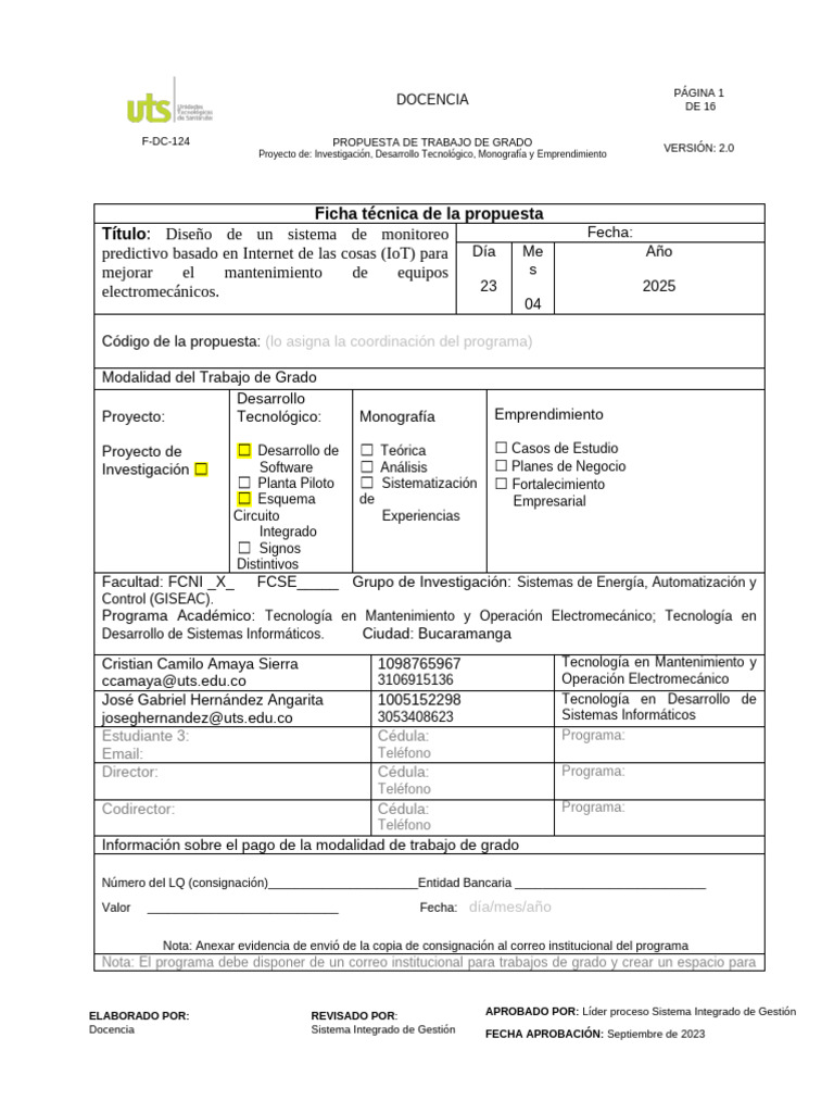 F DC 124 Propuesta Trabajo Grado Investigación Desarrollo Tecnológico ...