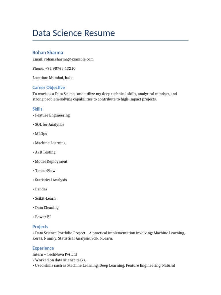 Data Science Resume of Rohan Sharma | PDF