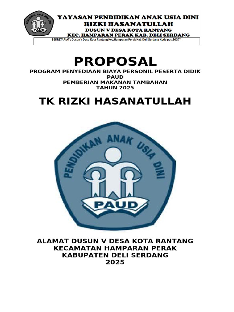 Proposal PMT PAUD 2025 untuk Stunting | PDF
