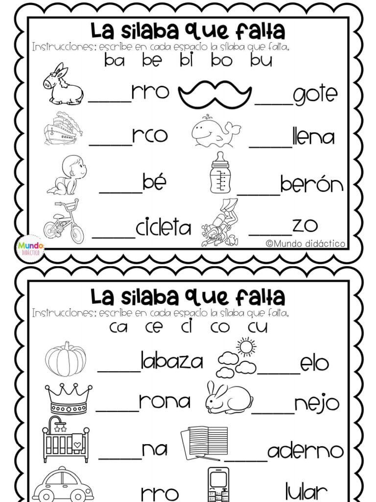 Cuadernillo para Completar Sílabas RD TL | PDF