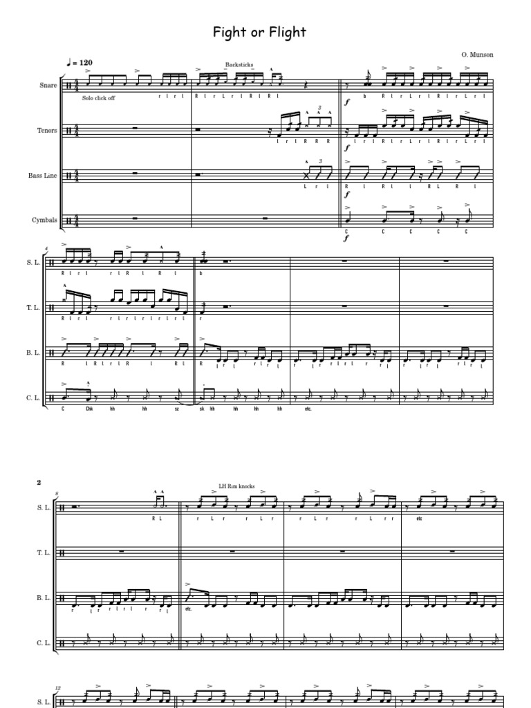 Free Drumline Beats Fight or Flight Oliver Munson | PDF | Music ...