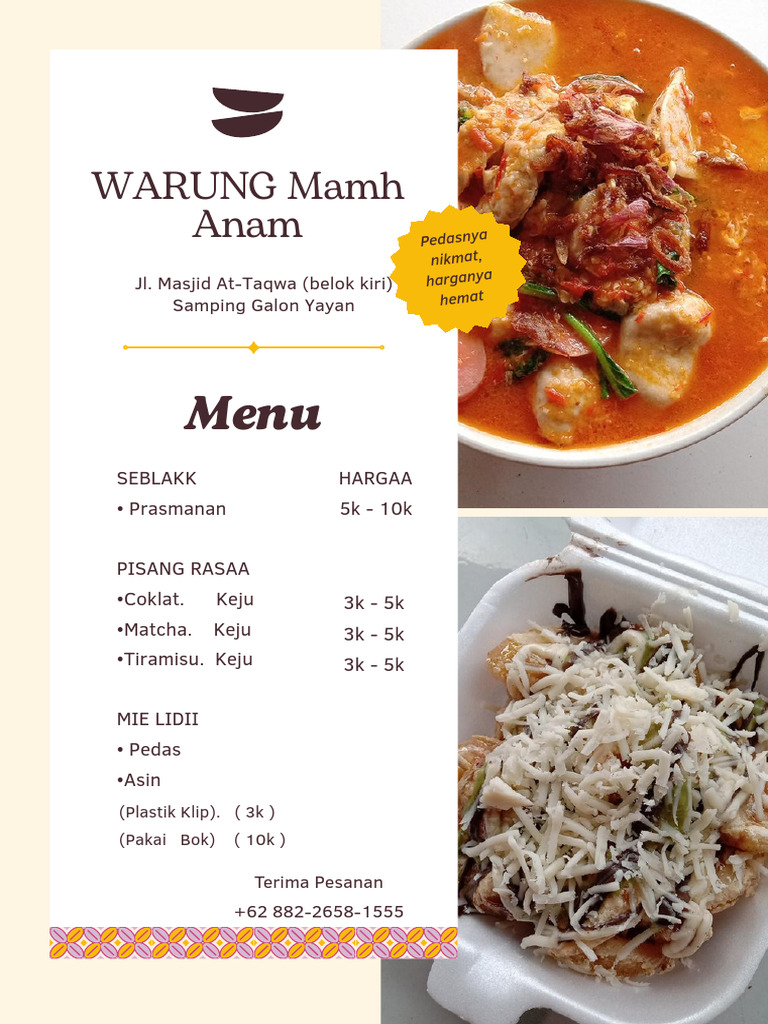 Warung Mamh: Menu Hemat dan Pedas | PDF
