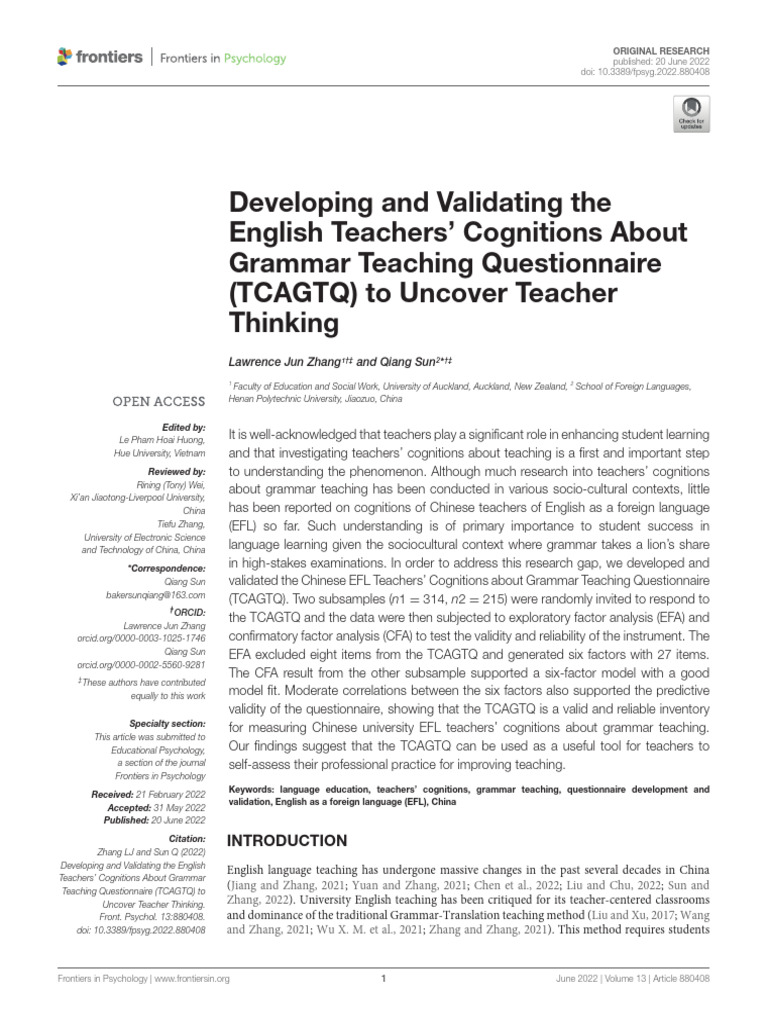 Developing and Validating The English Teachers' Cognitions About ...
