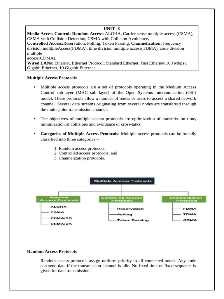 UNIT - 3 Multiple Access Protocols | PDF | Channel Access Method | Network Architecture